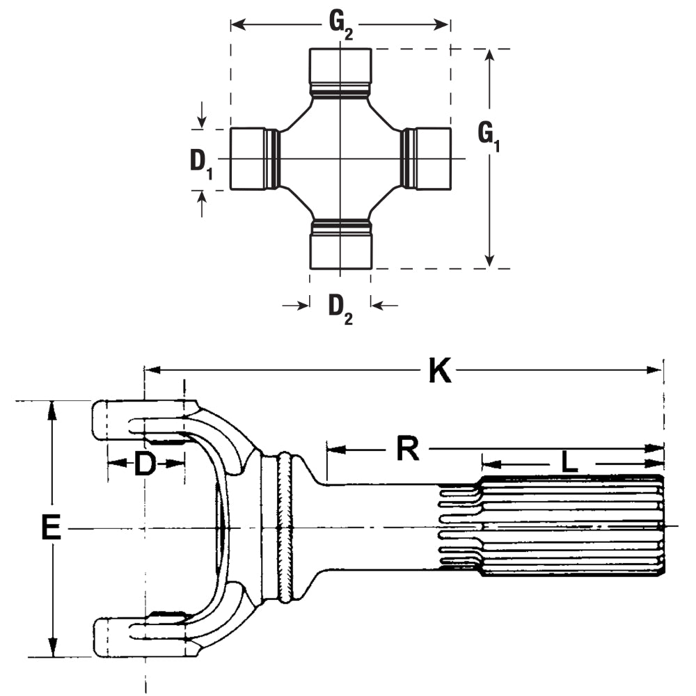 Spicer 5-82-921 Driveshaft Yoke Shaft 7.875" C/L End 1610 Series 2"x16 ...